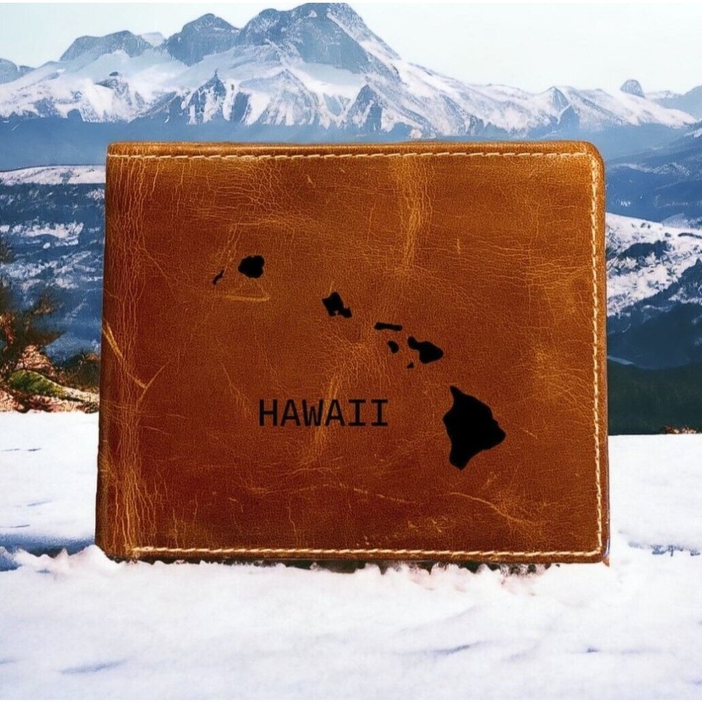 Hawaii Leather Wallet Bifold State Shape 100% Genuine… - Gem